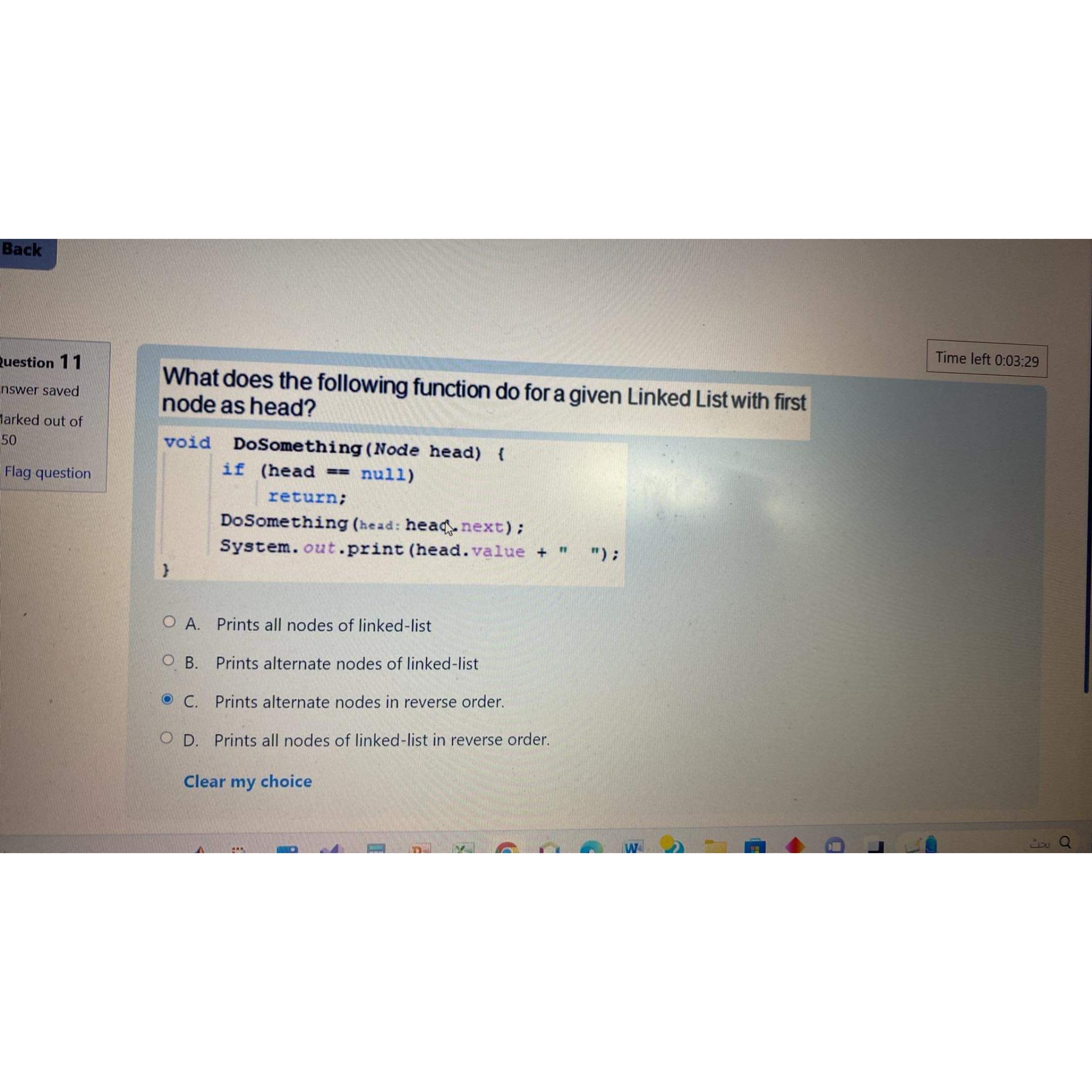Solved Time left 0:03:29What does the following function do | Chegg.com