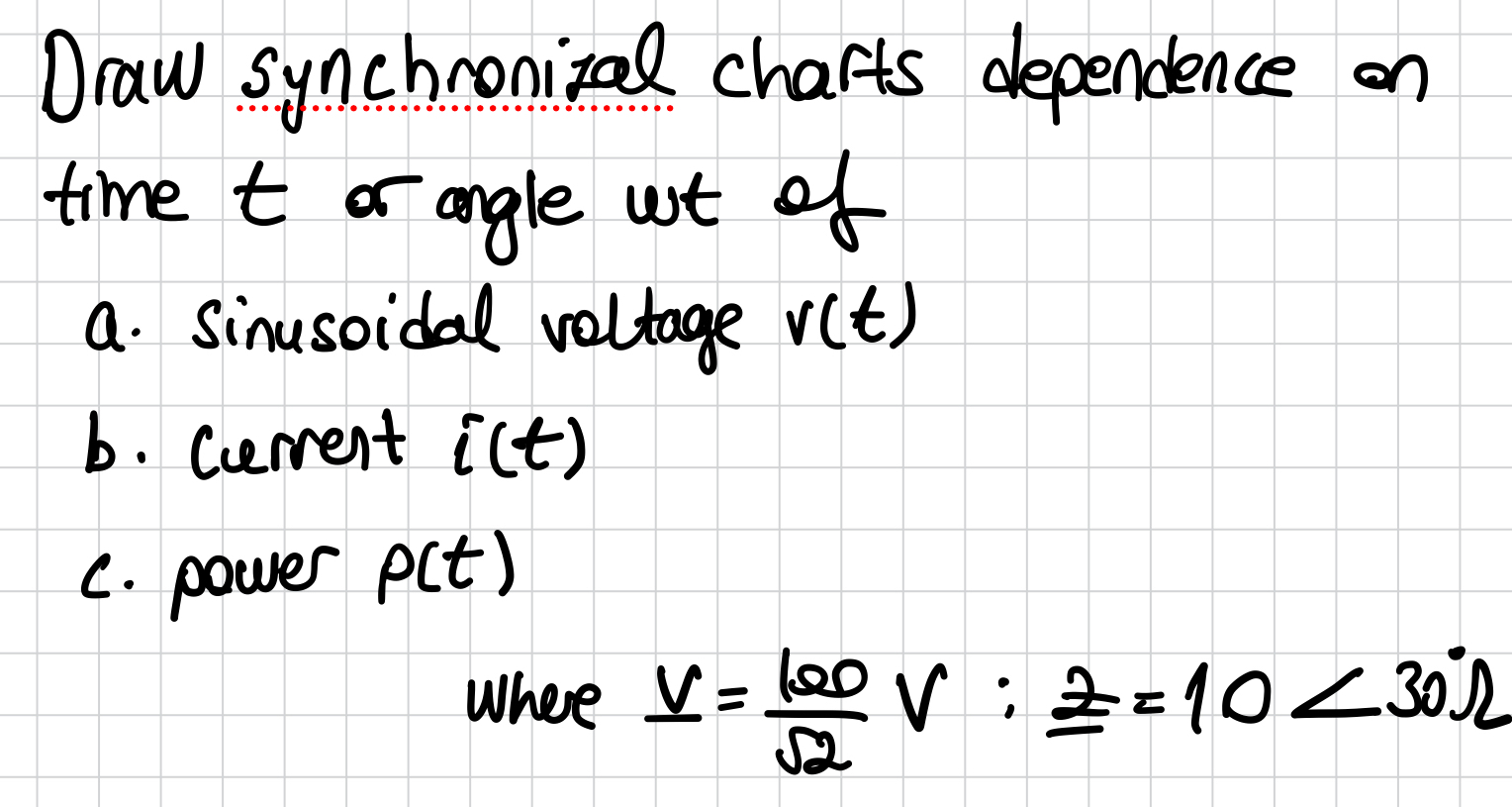 Solved Draw synchronizal charts dependence on time t ﻿or | Chegg.com