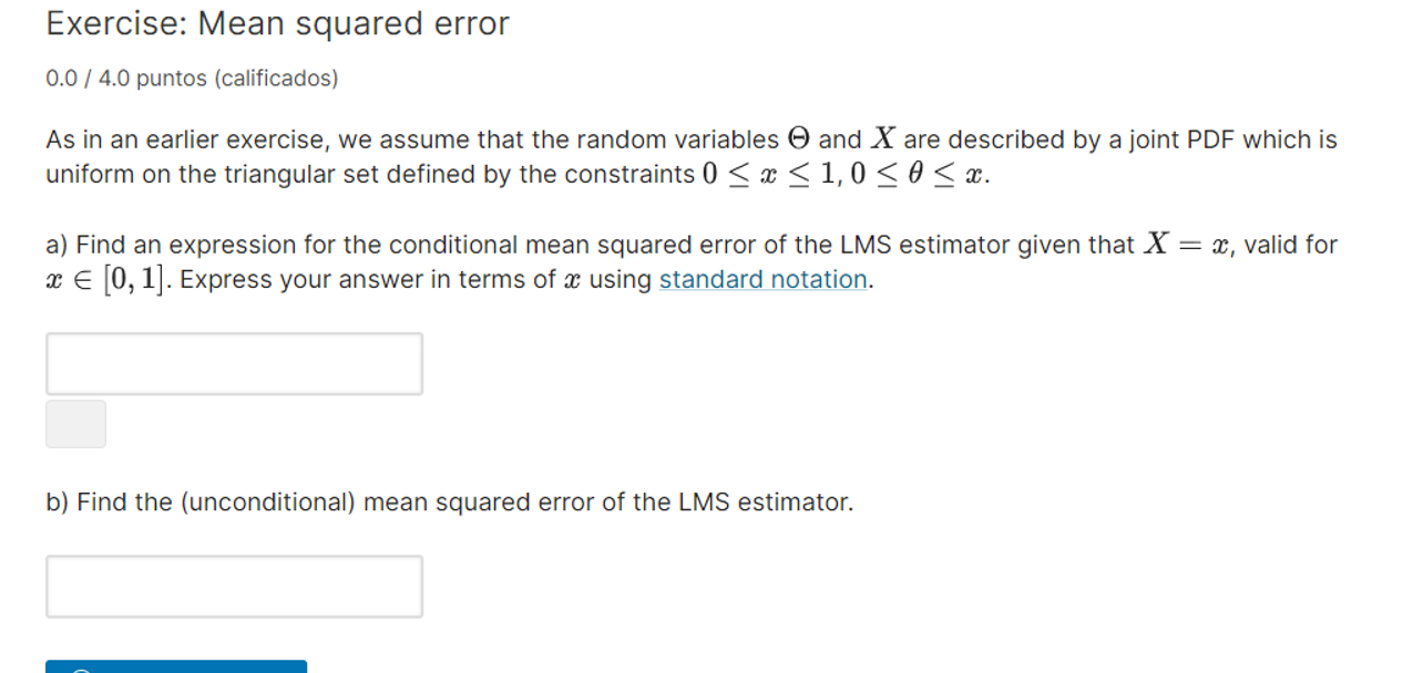 Solved Exercise: Mean squared error0.04.0 ﻿puntos | Chegg.com