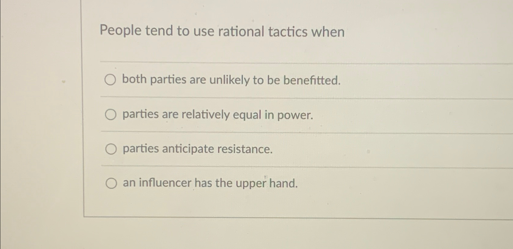 Solved People tend to use rational tactics whenboth parties | Chegg.com