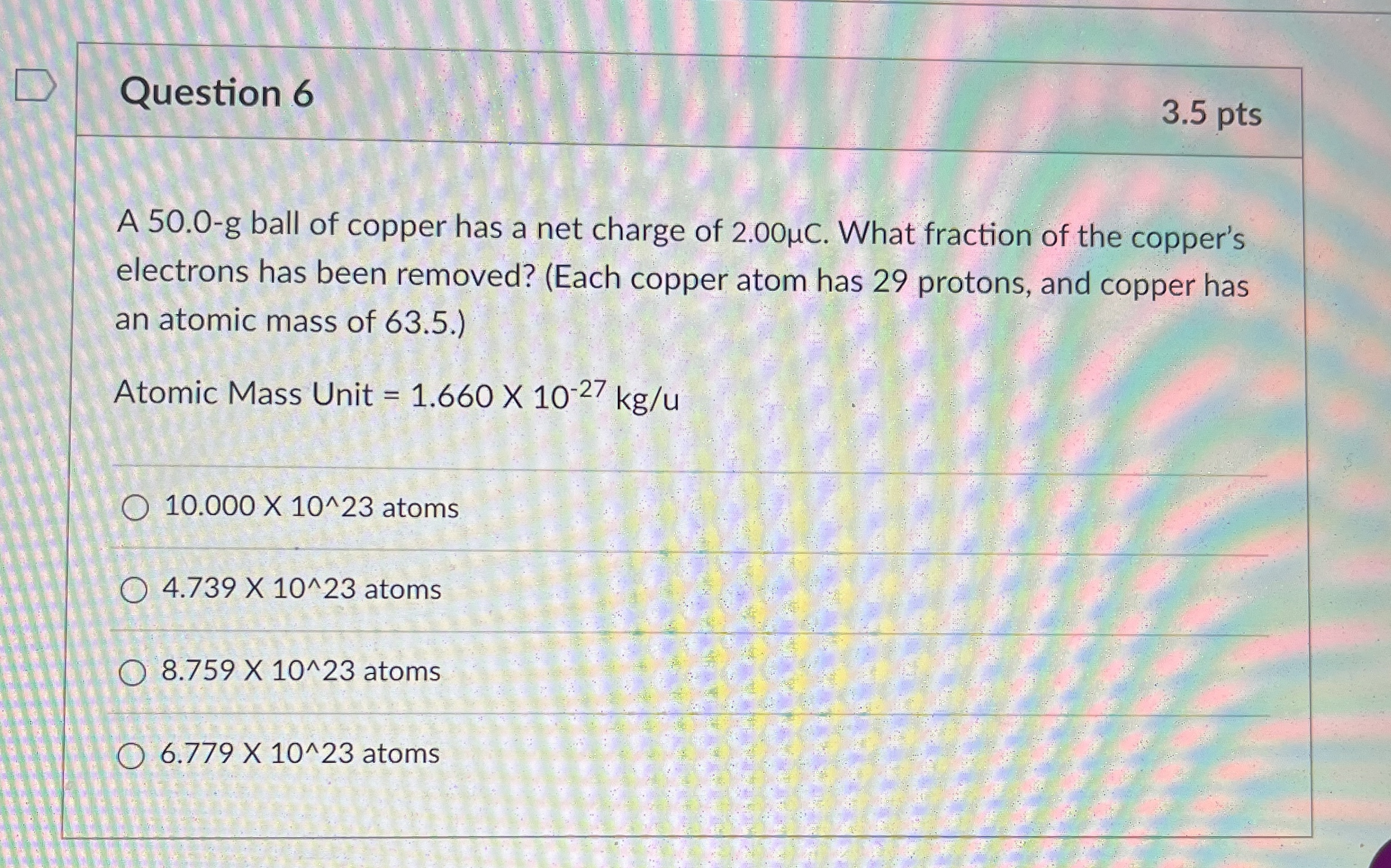 Solved Question 63.5 ﻿ptsA 50.0-g ﻿ball of copper has a net | Chegg.com