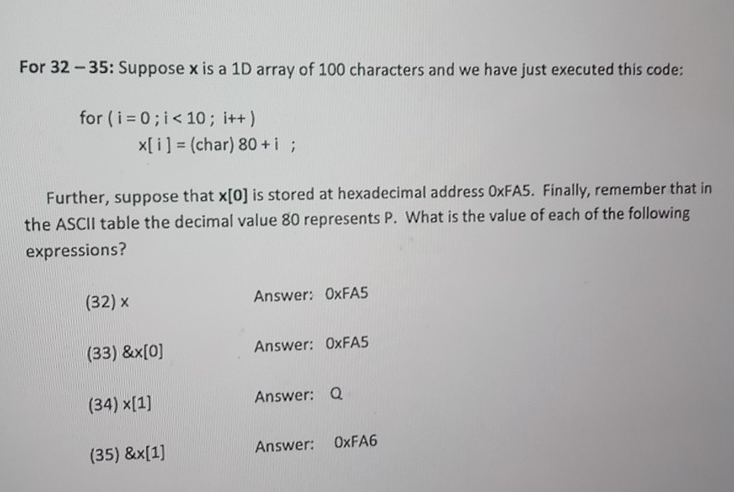 For 32-35 ﻿: Suppose x ﻿is a 1D array of 100 | Chegg.com