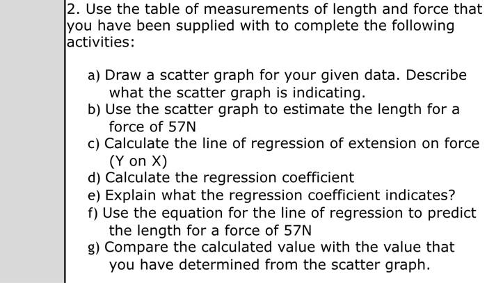 Solved 2. Use the table of measurements of length and force | Chegg.com