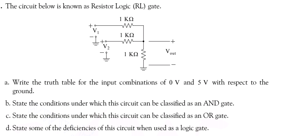 Solved The circuit below is known as Resistor Logic (RL) | Chegg.com