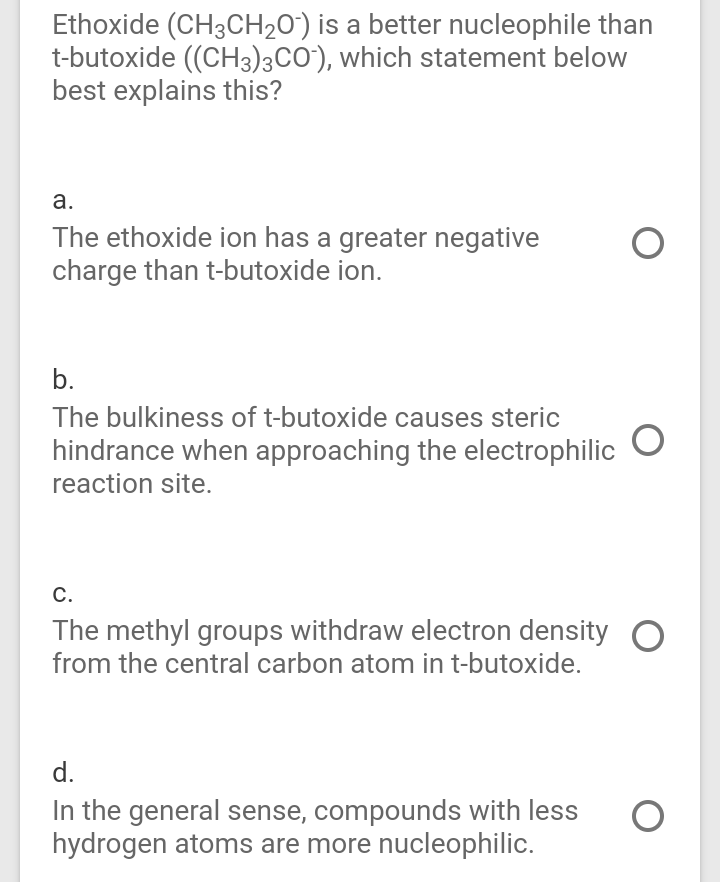 Solved Ethoxide (CH3CH2O−)is a better nucleophile than | Chegg.com