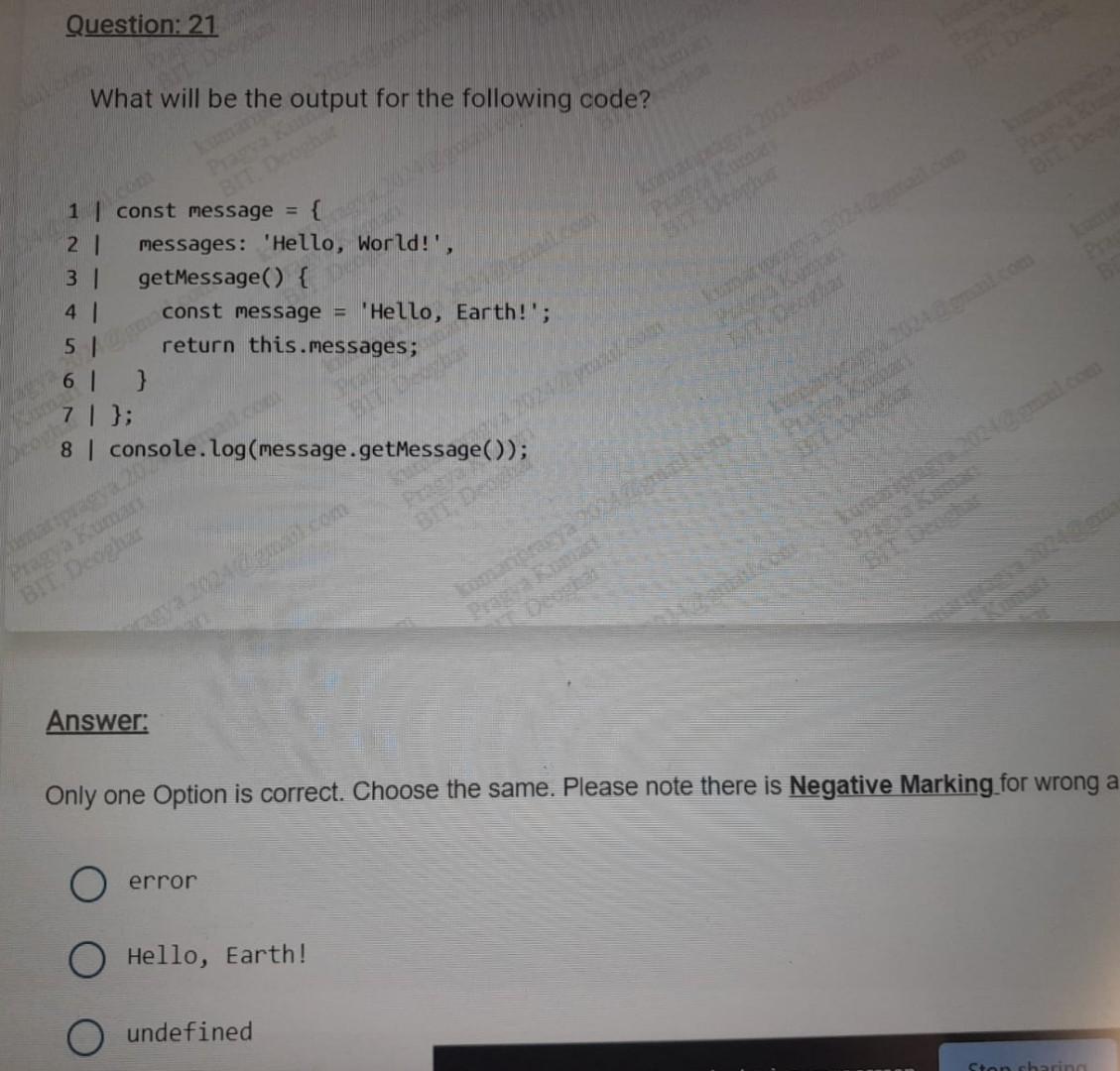Solved What will be the output for the following code? | Chegg.com
