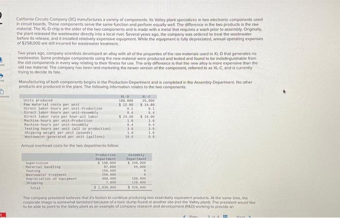 Solved California Circuits Company (3C) manufactures a | Chegg.com