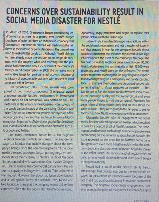 Solved CONCERNS OVER SUSTAINABILITY RESULT IN SOCIAL MEDIA | Chegg.com