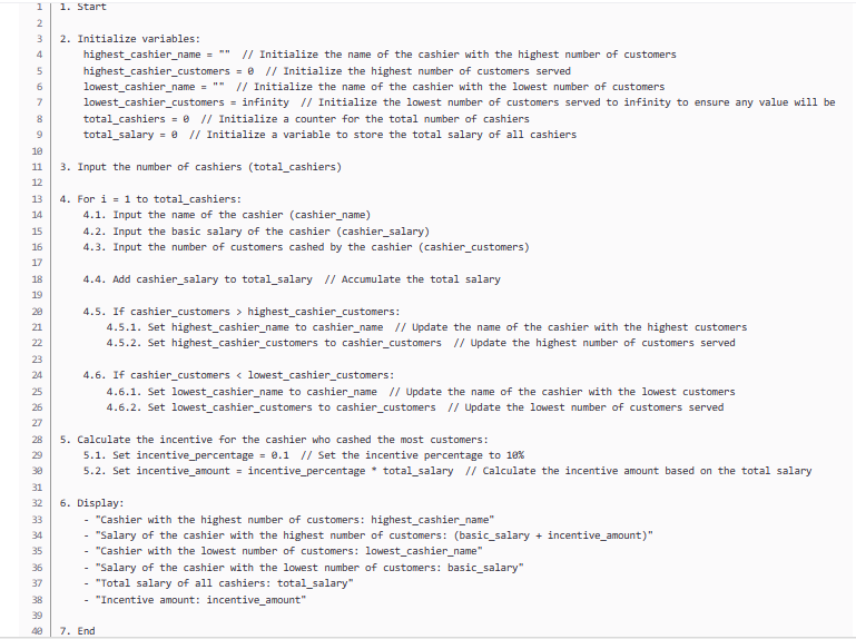 Solved StartInitialize variables:highest_cashier_name | Chegg.com