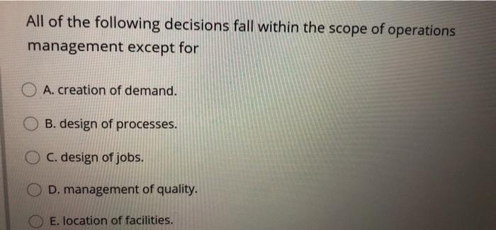 Solved All of the following decisions fall within the scope | Chegg.com
