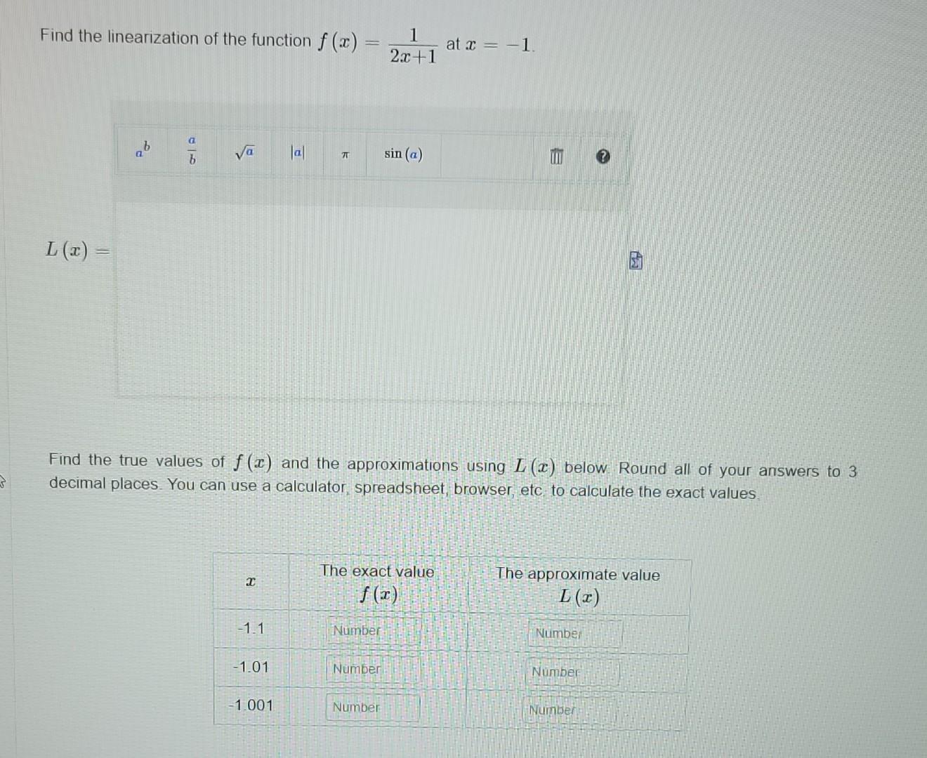 Solved Find the linearization of the function f(x)=2x+11 at | Chegg.com
