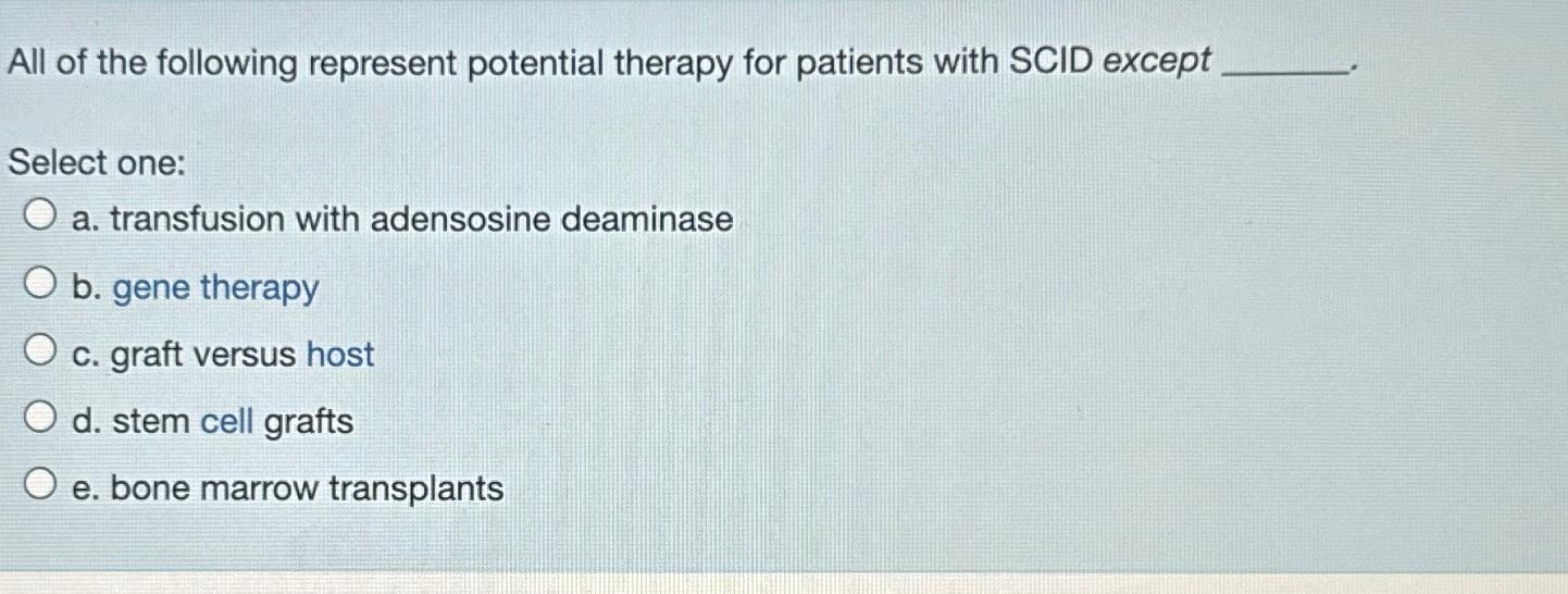Solved All of the following represent potential therapy for | Chegg.com