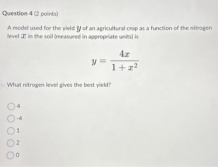 Solved A model used for the yield y of an agricultural crop | Chegg.com