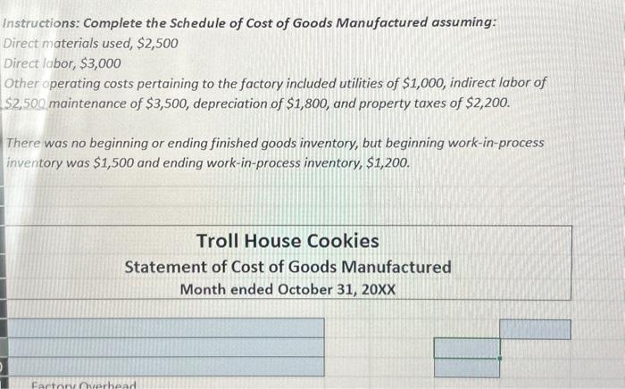 Solved Instructions: Complete the Cost of Goods | Chegg.com