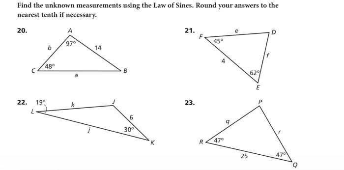 Solved Find the unknown measurements using the Law of Sines. | Chegg.com