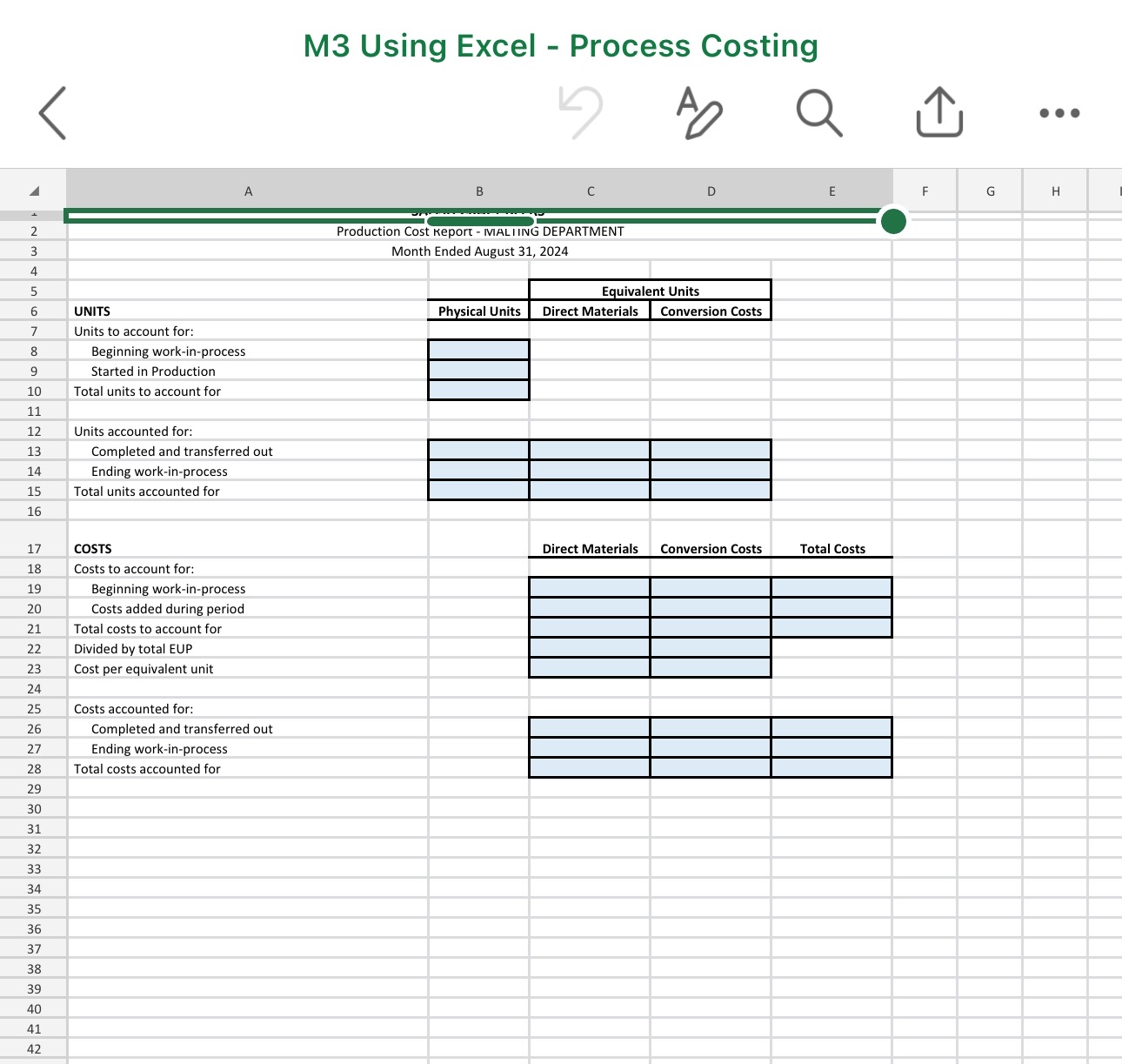 Solved M3 ﻿Using Excel - ﻿Process | Chegg.com