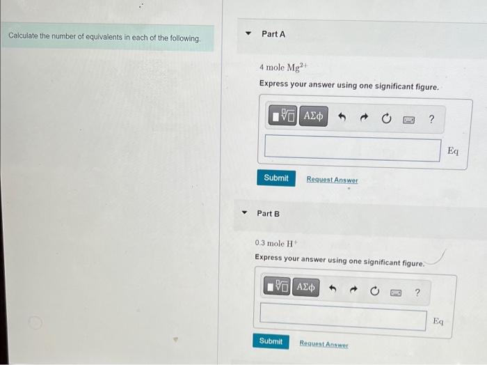 Solved Calculate the number of equivalents in each of the | Chegg.com
