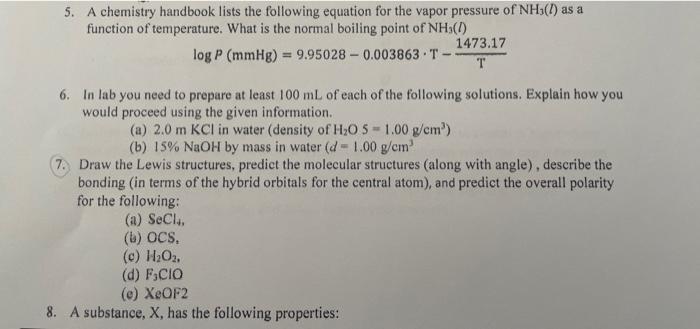 Solved 5. A chemistry handbook lists the following equation | Chegg.com