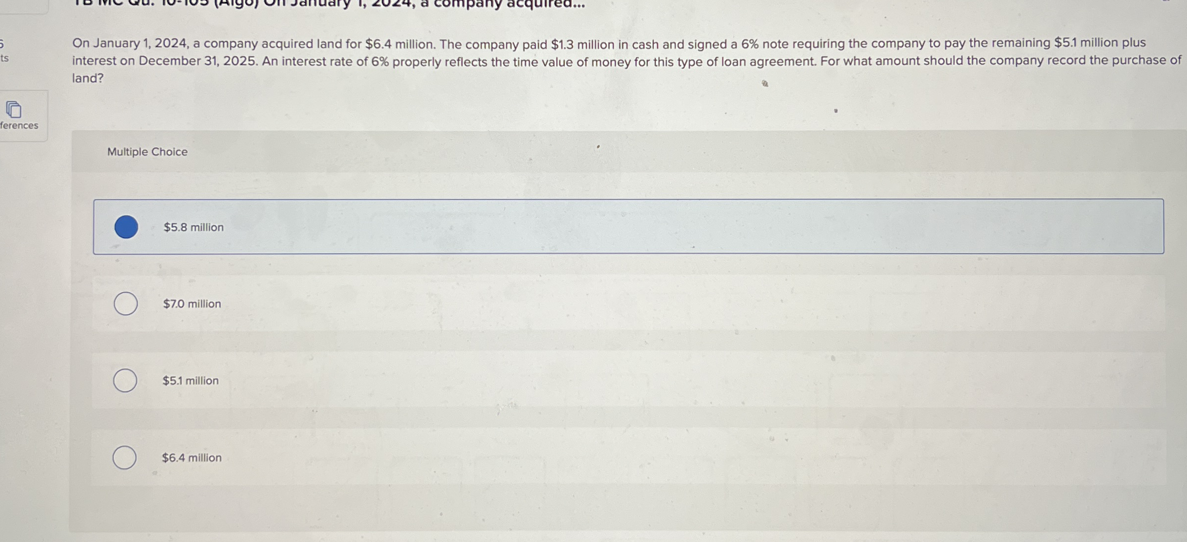 Solved On January 1, 2024, ﻿a company acquired land for $6.4 | Chegg.com