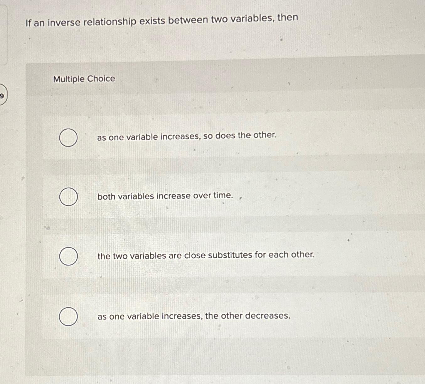 Solved If an inverse relationship exists between two | Chegg.com