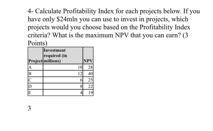 Solved 4- Calculate Profitability Index for each projects | Chegg.com
