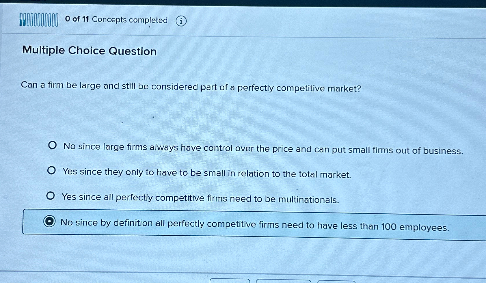 Solved 0 ﻿of 11 ﻿Concepts completed (i)Multiple Choice | Chegg.com