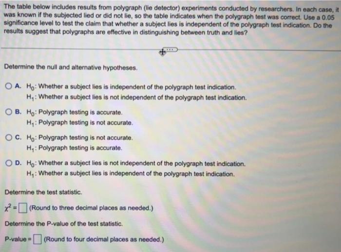 Solved The table below includes results from polygraph (lie | Chegg.com