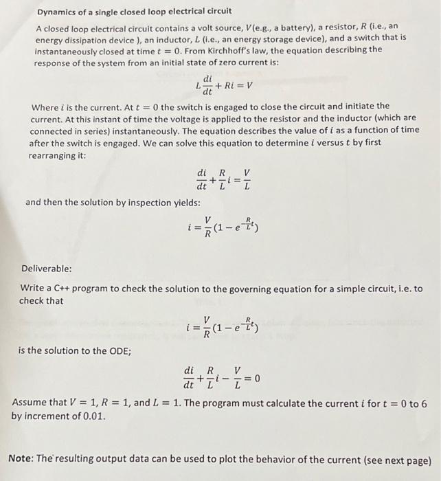 Solved Dynamics of a single closed loop electrical circuit A | Chegg.com
