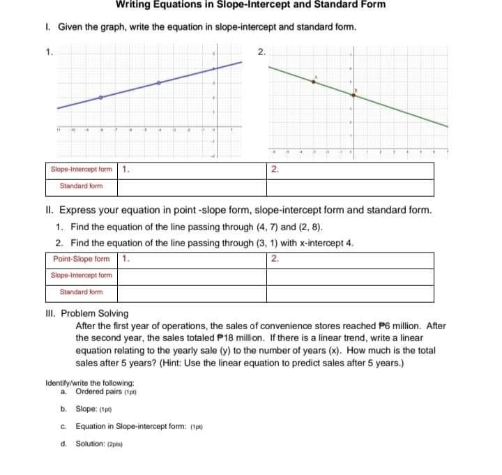 Solved Writing Equations in Slope-Intercept and Standard | Chegg.com