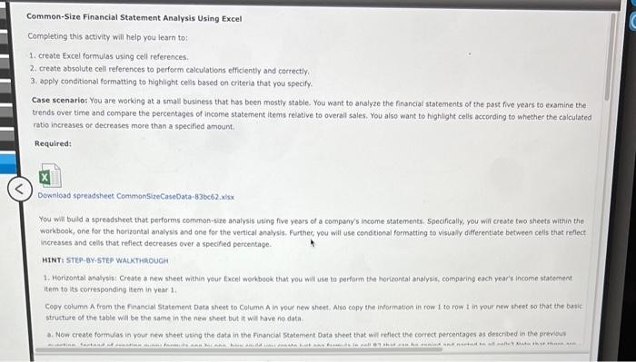 Solved Common-Size Financial Statement Analysis Using Excel | Chegg.com