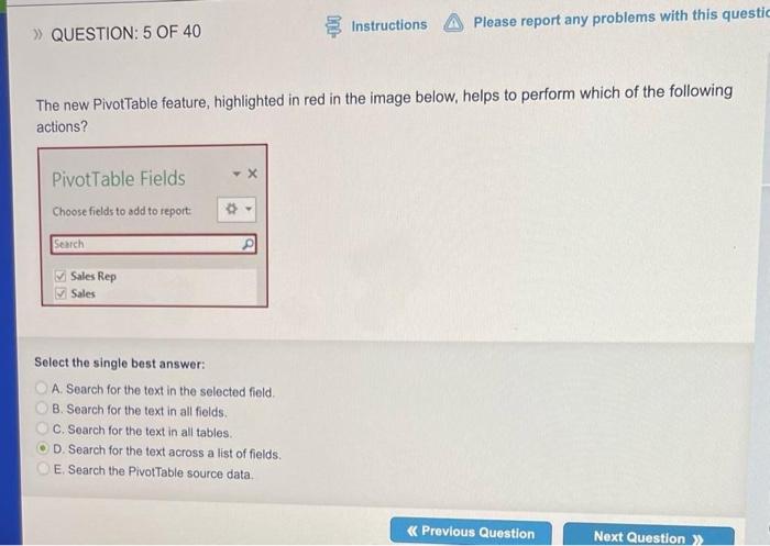 Solved The new PivotTable feature, highlighted in red in the | Chegg.com