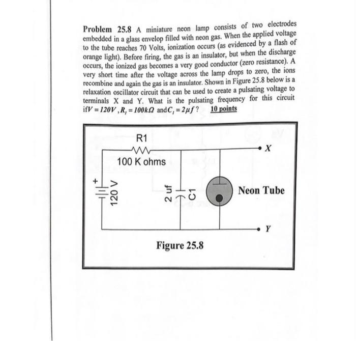 Solved Problem 25.8 A miniature neon lamp consists of two | Chegg.com