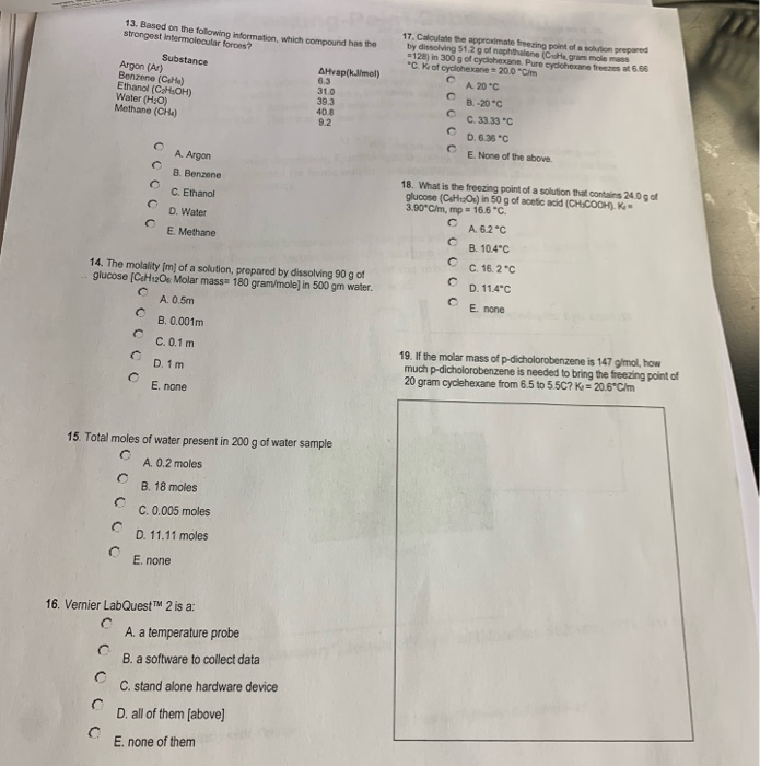 Solved 17. Calculate the approximate feezing point of a | Chegg.com