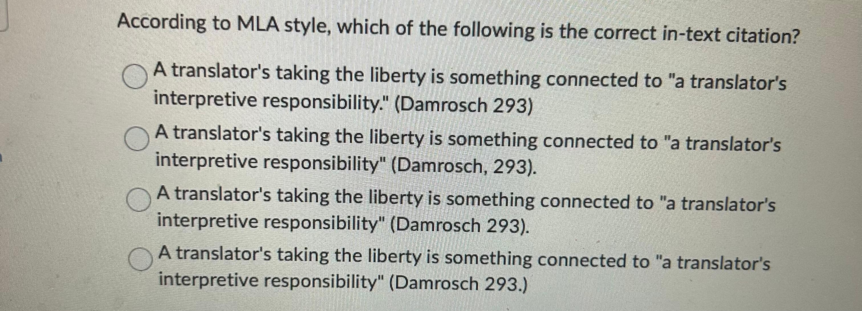 Solved According to MLA style, which of the following is the | Chegg.com