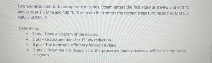 Solved Two well-insulated turbines operate in series. Steam | Chegg.com
