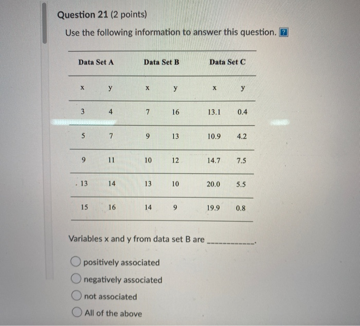 Solved Question 21 (2 points) Use the following information | Chegg.com