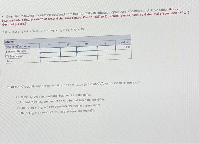 Solved a. Given the following information obtained from four | Chegg.com