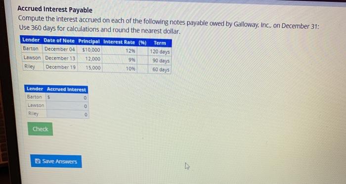 Solved Accrued Interest Payable Compute the interest accrued | Chegg.com