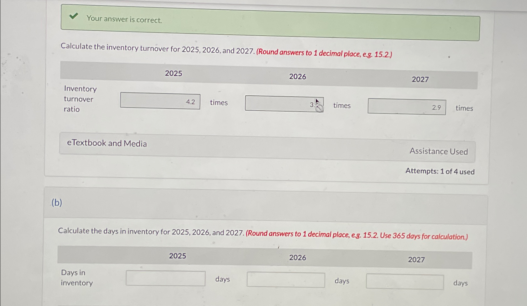 Solved Your answer is correct.Calculate the inventory | Chegg.com
