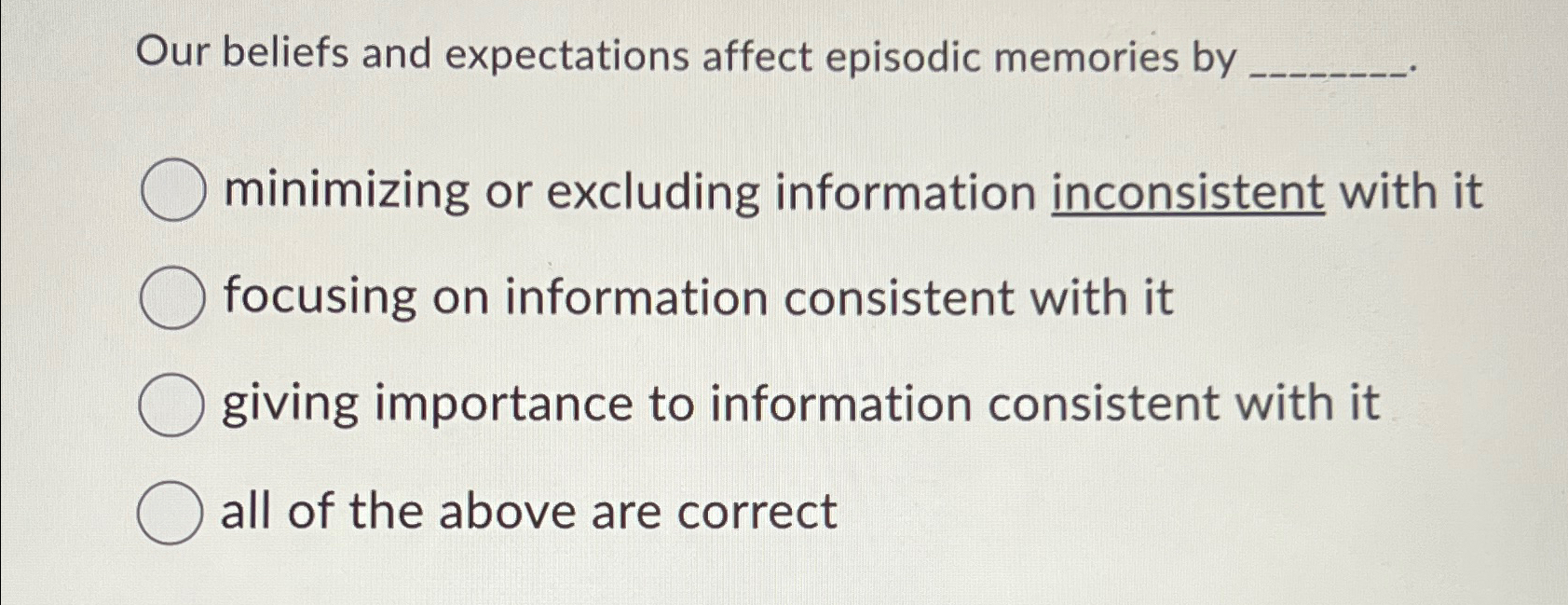 Solved Our beliefs and expectations affect episodic memories | Chegg.com
