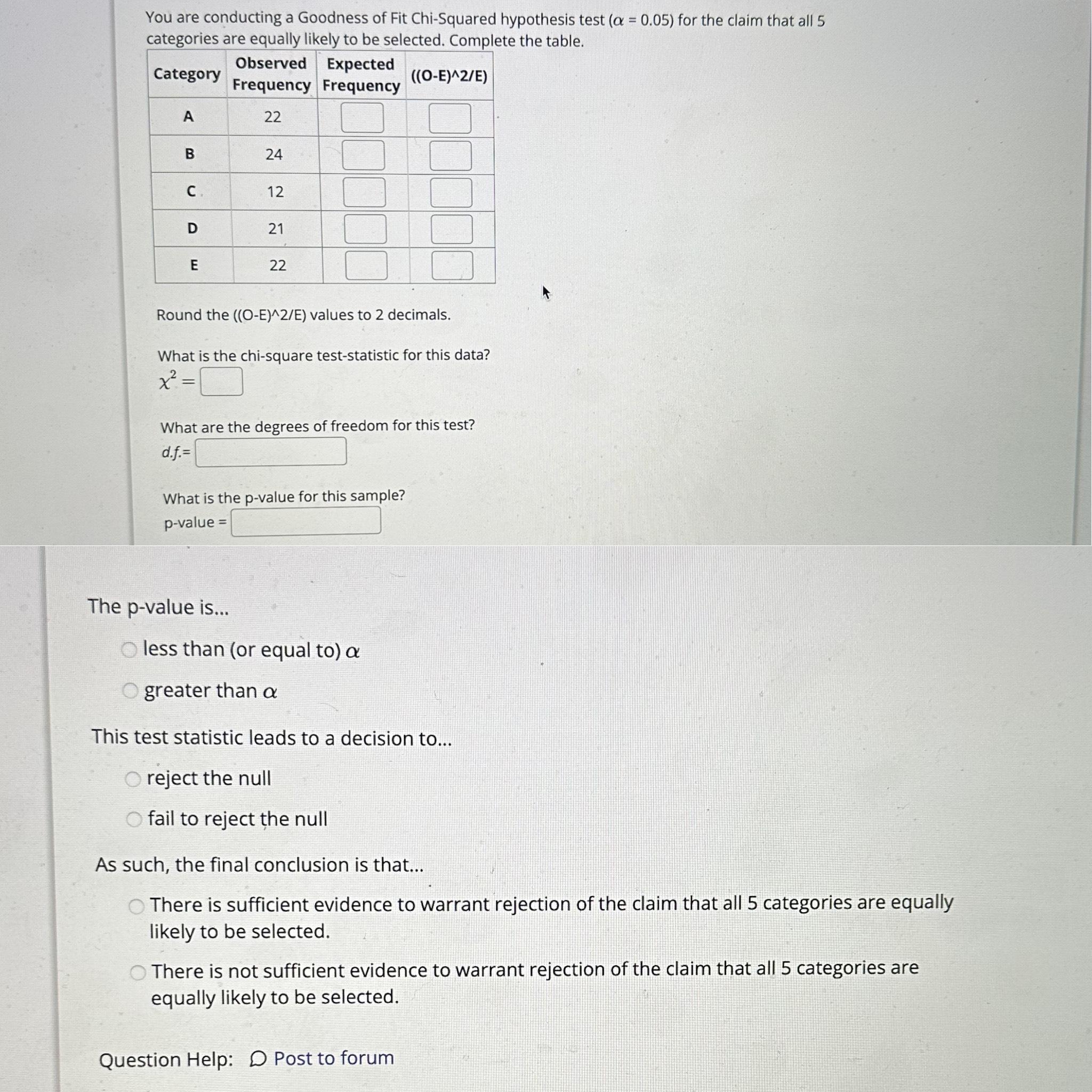 Solved You are conducting a Goodness of Fit Chi-Squared | Chegg.com