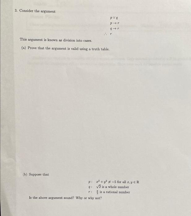 Solved 3. Consider the argument pvq PT 9- This argument is | Chegg.com
