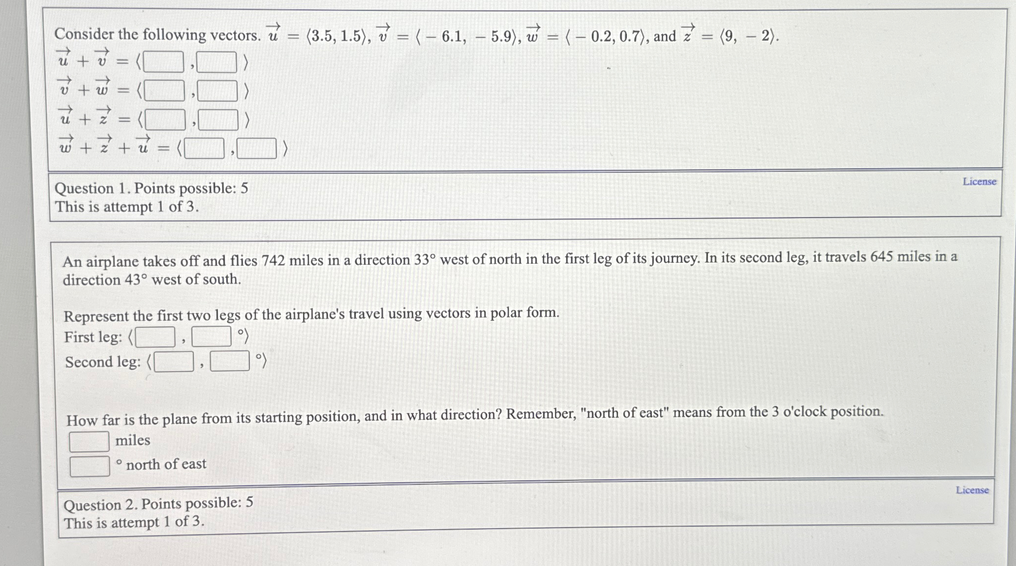 Solved Consider the following vectors. | Chegg.com