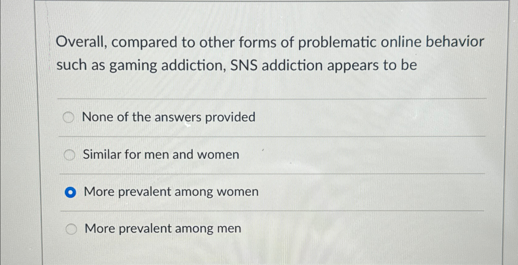 Solved Overall, compared to other forms of problematic | Chegg.com