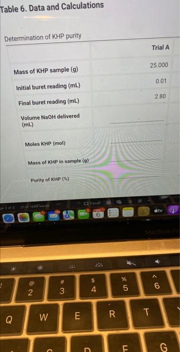 Solved Table 6. Data and Calculations DAverage NaOH | Chegg.com