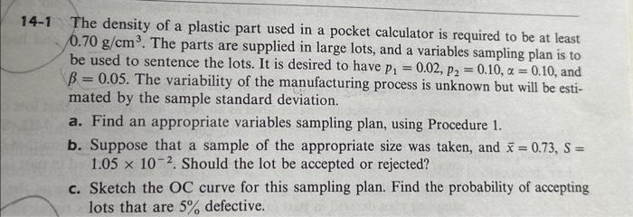Solved -1 The density of a plastic part used in a pocket | Chegg.com