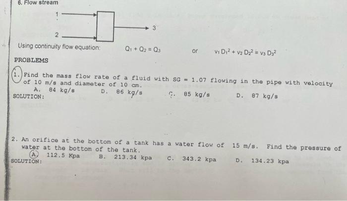Solved 6. Flow stream Using continuity flow equation: | Chegg.com