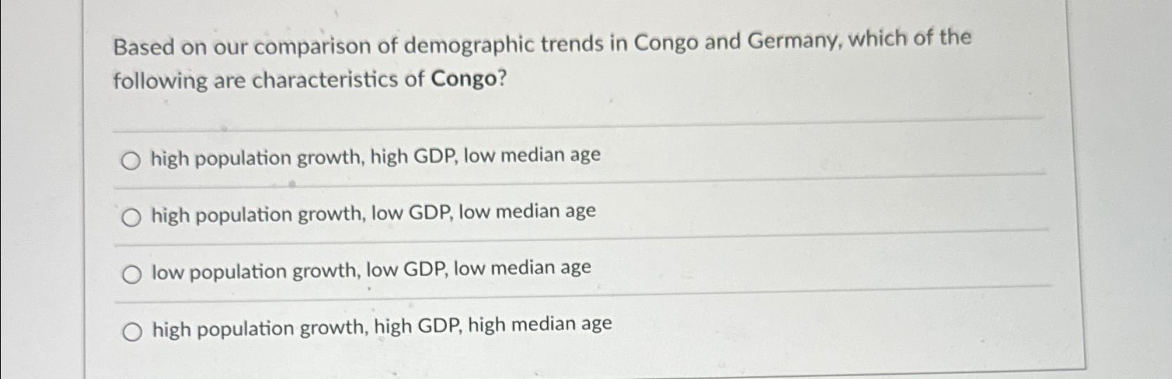 Solved Based on our comparison of demographic trends in | Chegg.com