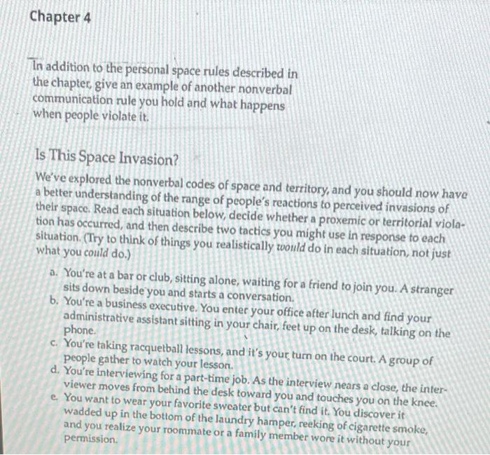 In addition to the personal space rules described in | Chegg.com