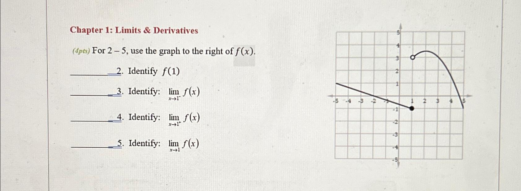 Solved Chapter 1: Limits & Derivatives(4pts) ﻿For 2-5, ﻿use | Chegg.com
